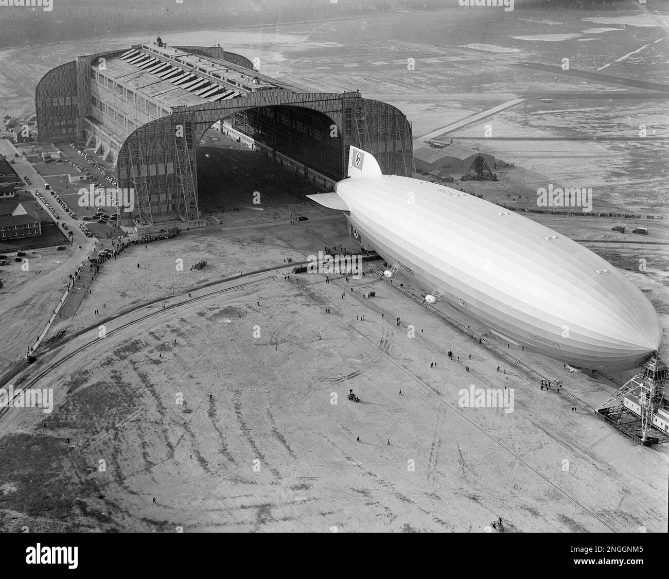 The German-built zeppelin Hindenburg is shown as it trundles into the U ...