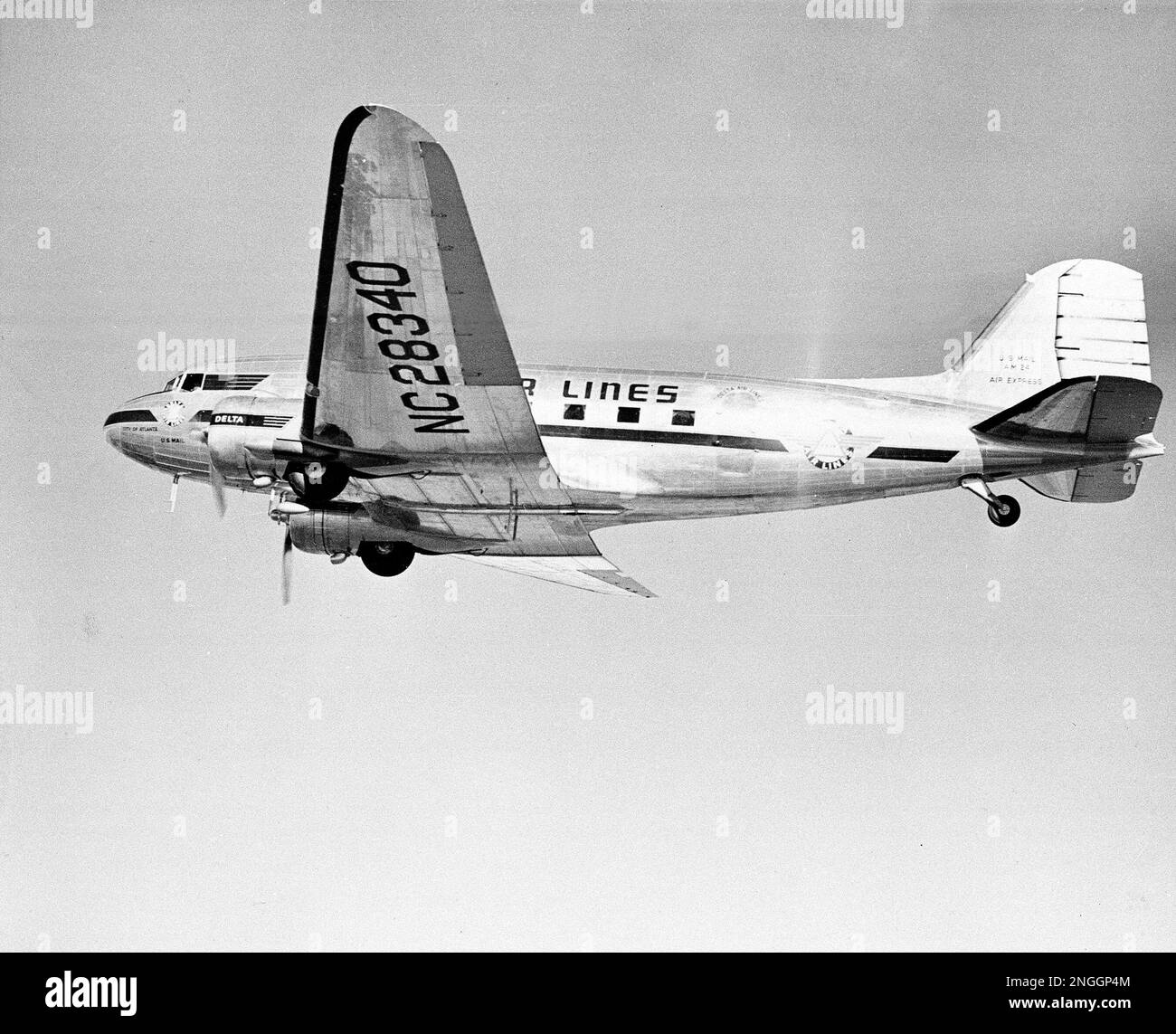 A Delta Air Lines DC-3 U.S. Air Mail plane is shown in flight on March ...