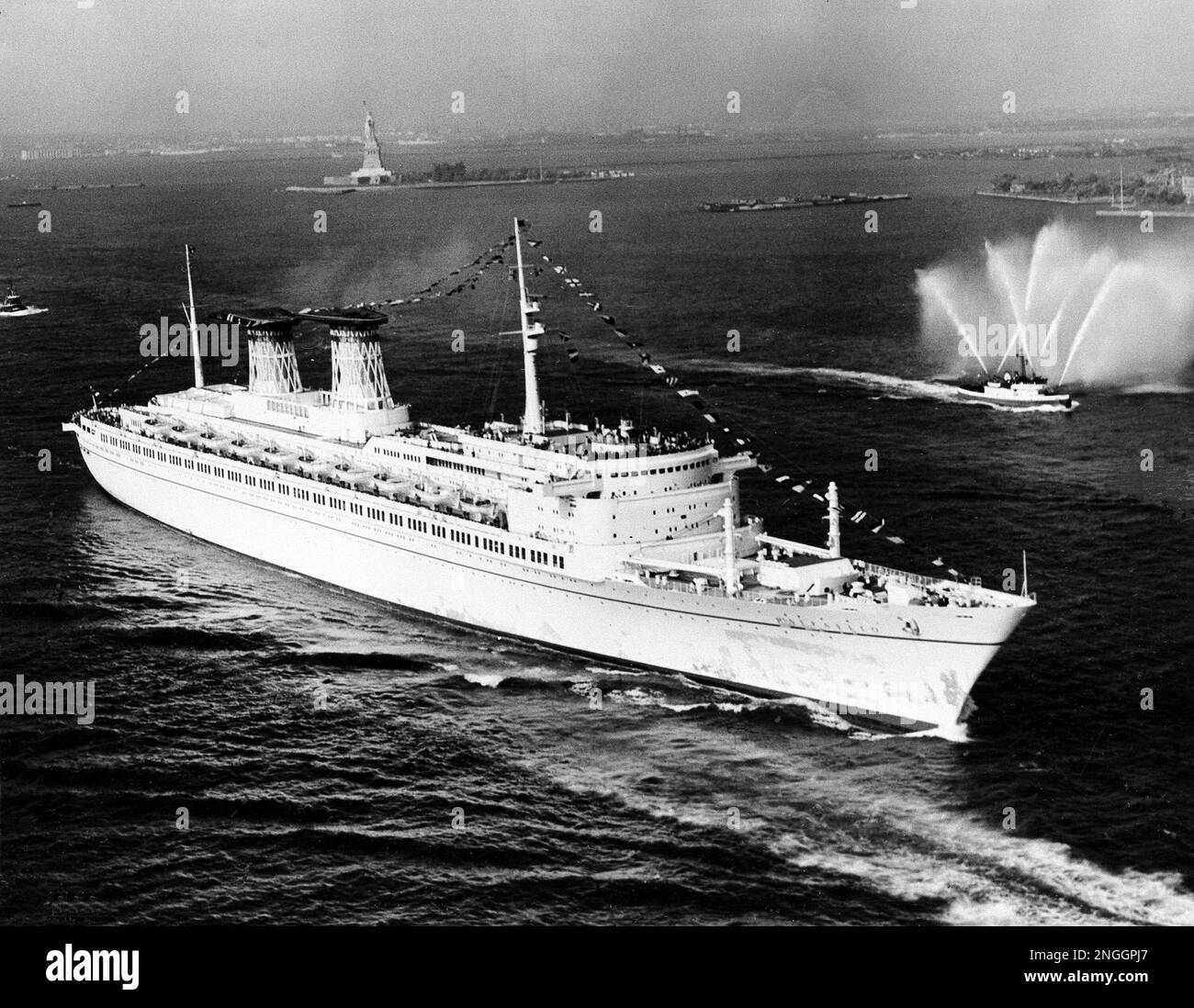 The new Italian passenger ship, the Raffaello, enters the lower harbor ...