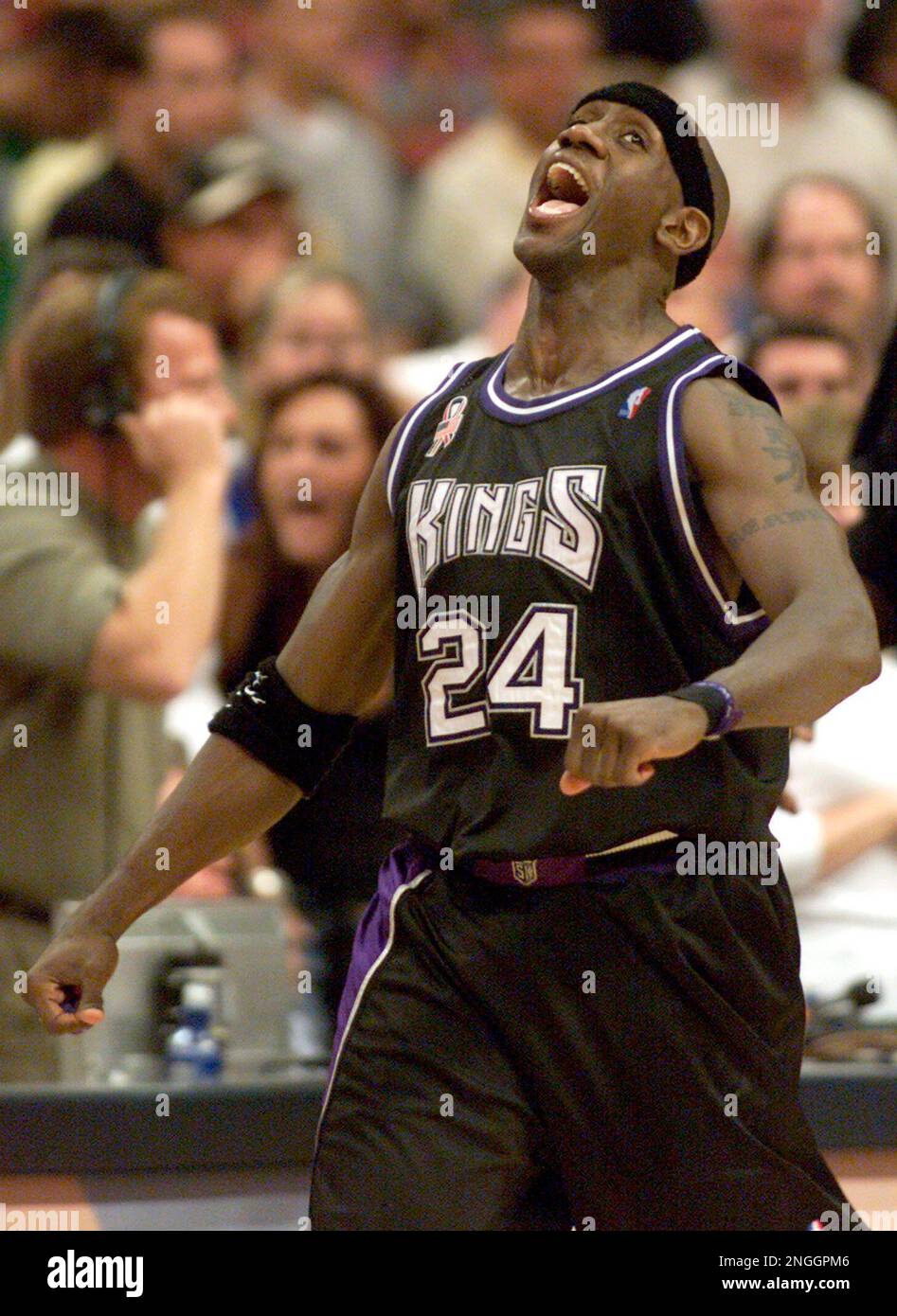Sacramento Kings' Bobby Jackson celebrates the team's 115-113 overtime ...