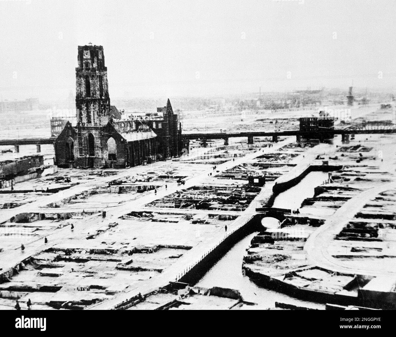 This view shows the destruction of the center of Rotterdam, Holland ...