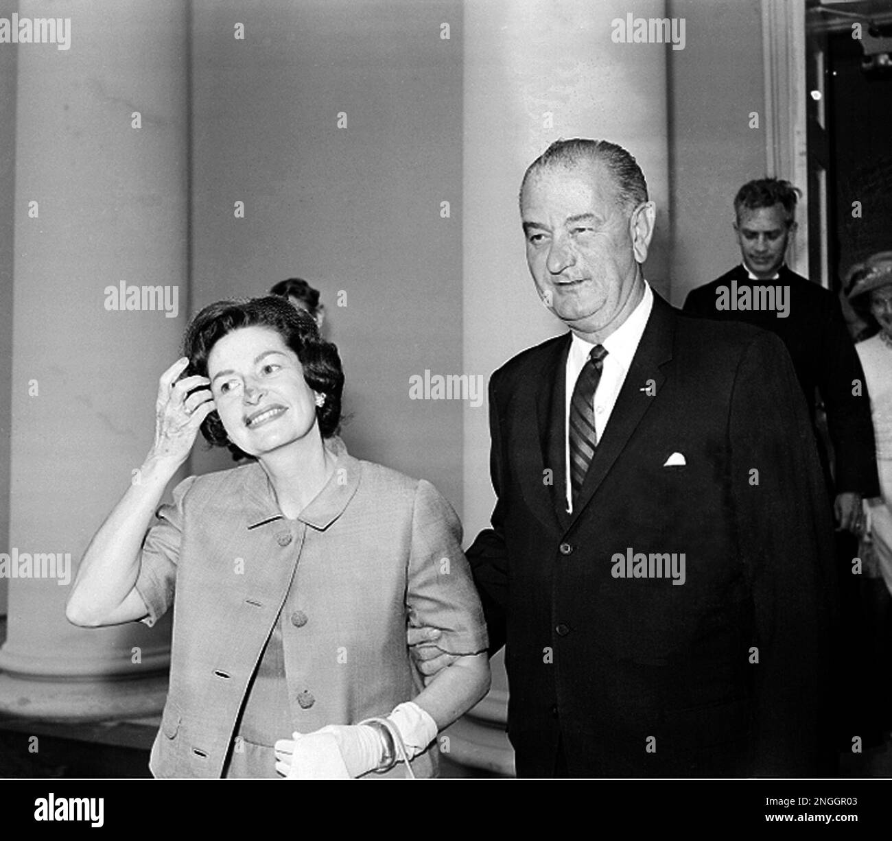 President Lyndon B. Johnson and his wife Laydbird arrive at St. John's ...