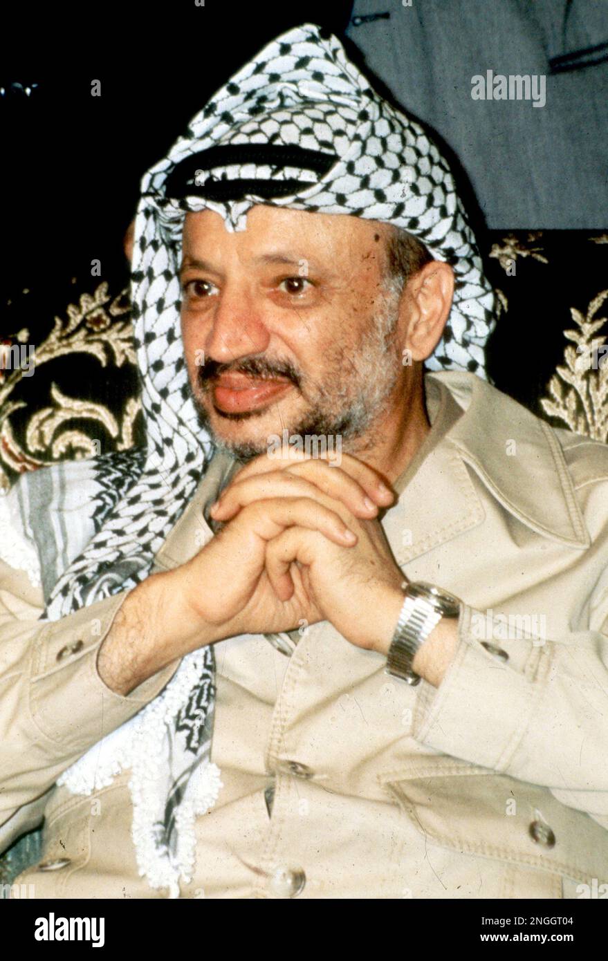 Yasser Arafat, chairman of Palestine Liberation Organization (PLO), is ...