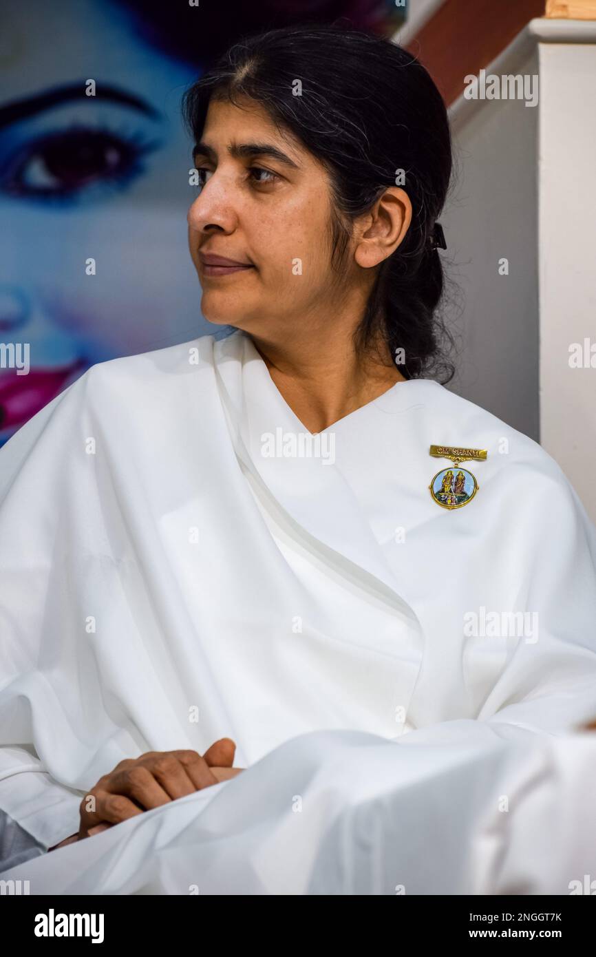 New Delhi, India, October 16 2022 - BK Shivani during meditation ...