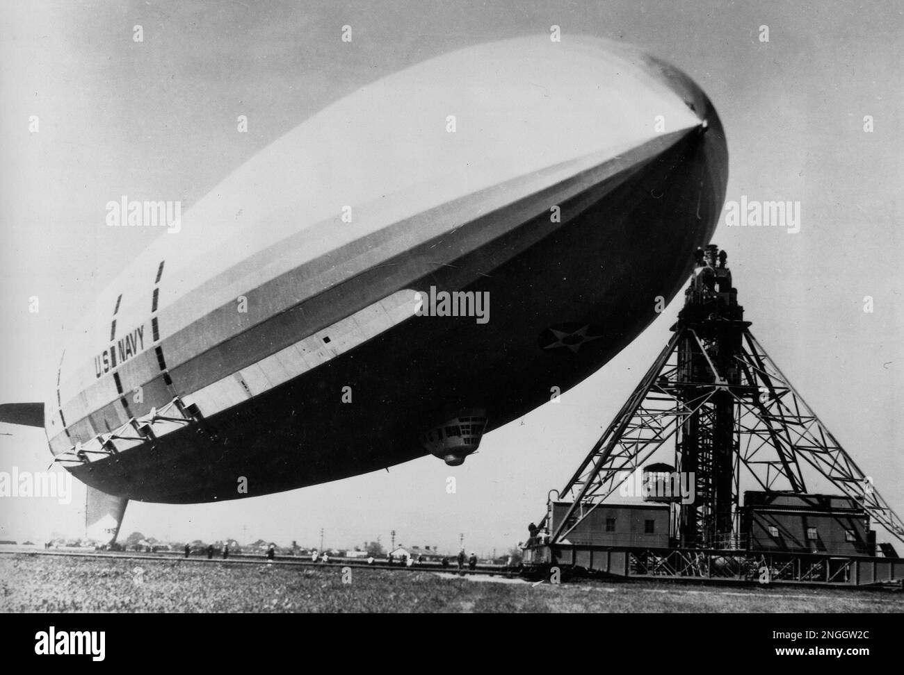 The 785-foot long dirigible USS Macon floats at its mooring at Moffett ...
