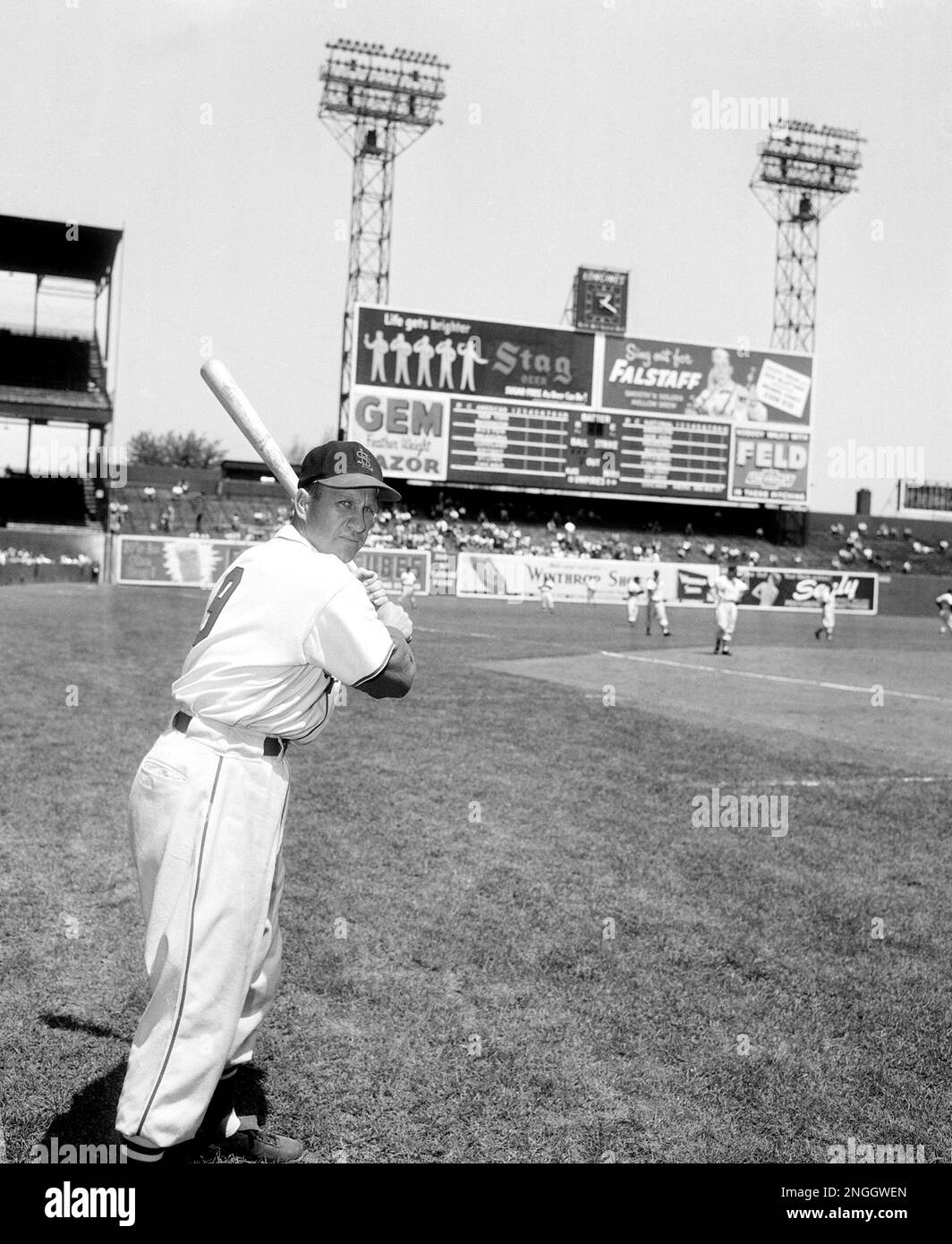 Enos Slaughter, outfielder for the St. Louis Cardinals, poses in ...