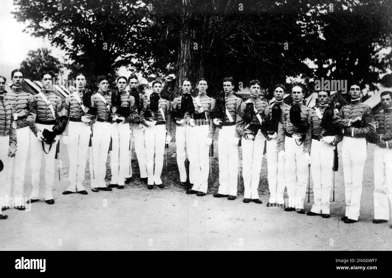 Cadets of the United States Military Academy are shown in uniform in a ...