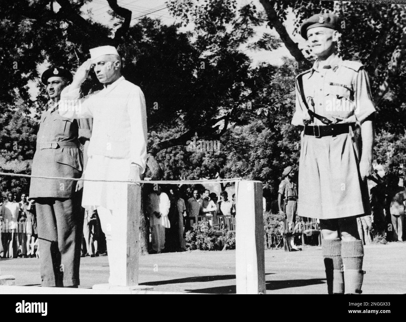 Jawaharlal Nehru salutes the flag as he becomes independent India's ...