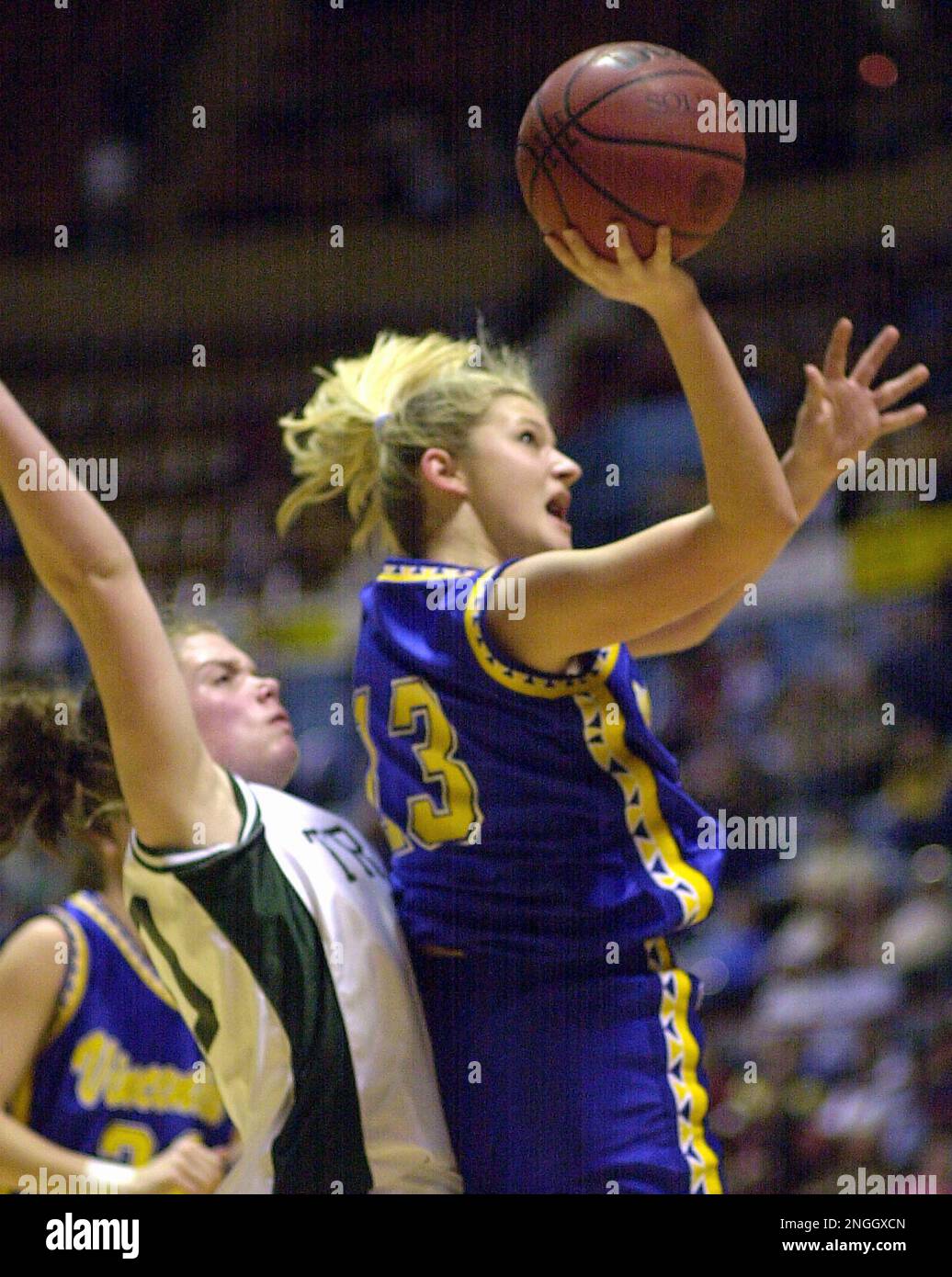 Vincentian Academy's Serena Pace (13) leaps in front of Trinity's ...