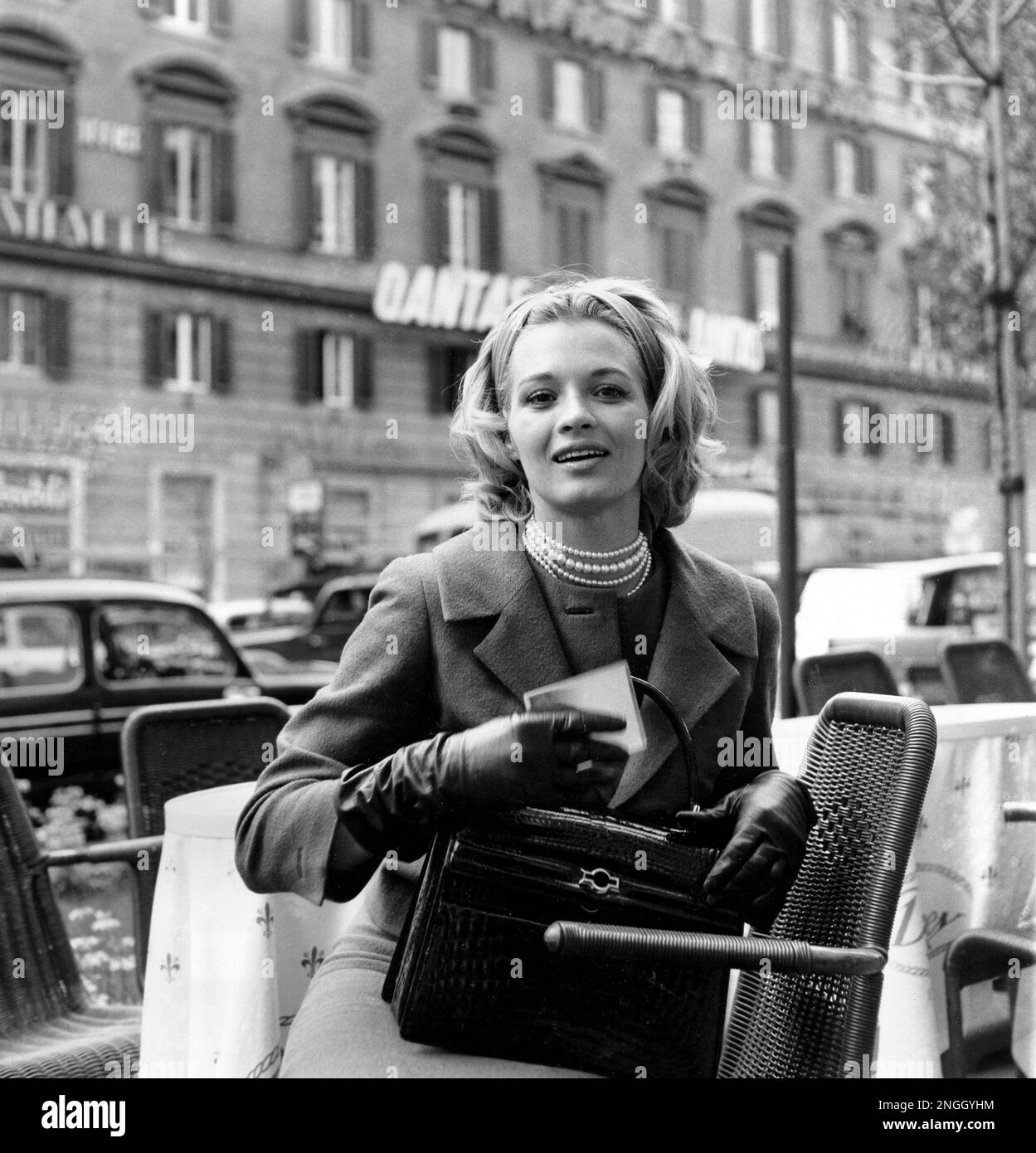 American actress Angie Dickinson sits at an outdoor cafe on Rome's ...