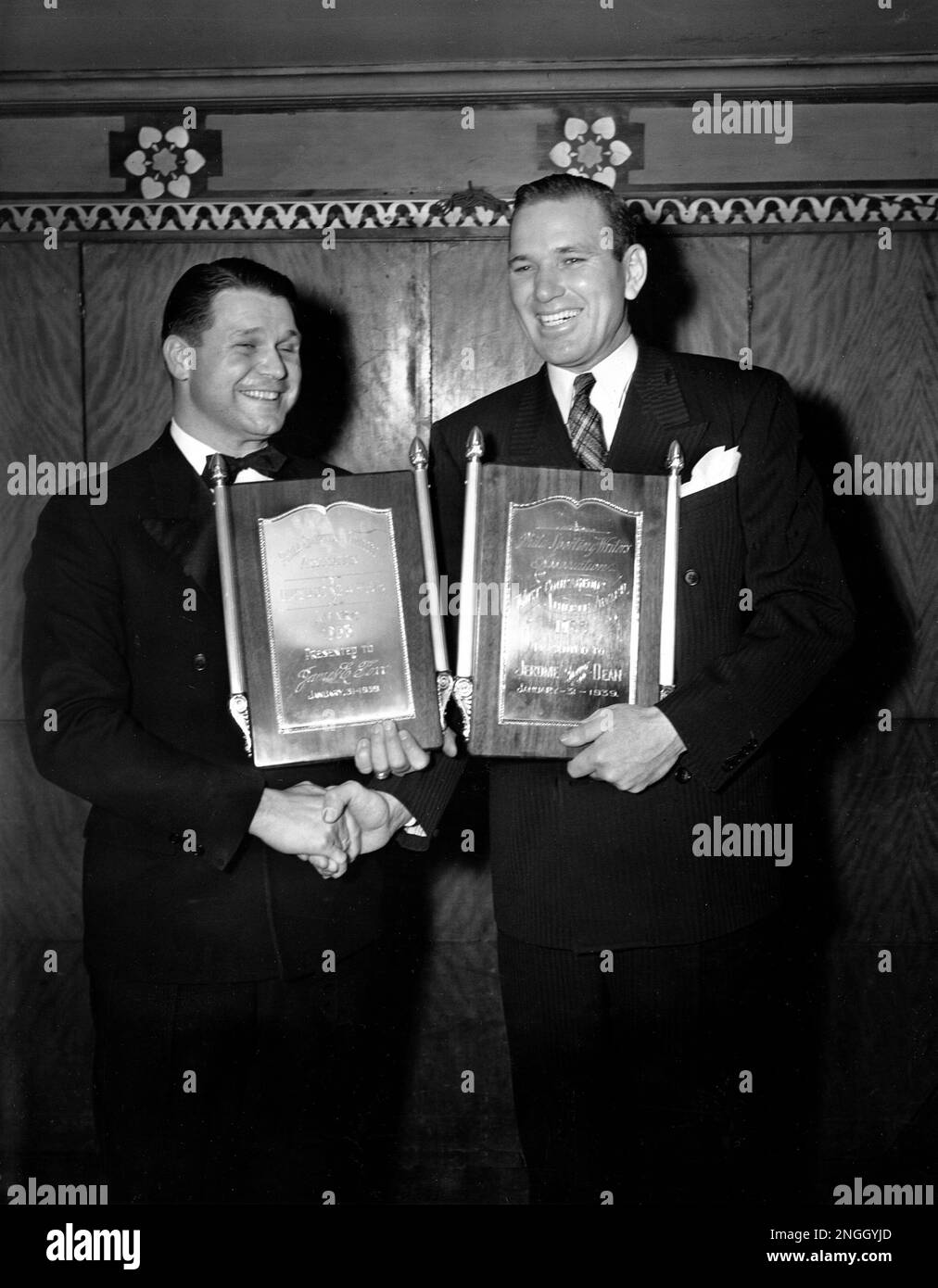 Boston Red Sox slugger Jimmy Foxx, left, and St. Louis Cardinal pitcher ...