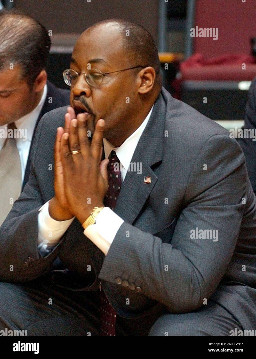 Florida State basketball coach Steve Robinson shows the strain of ...