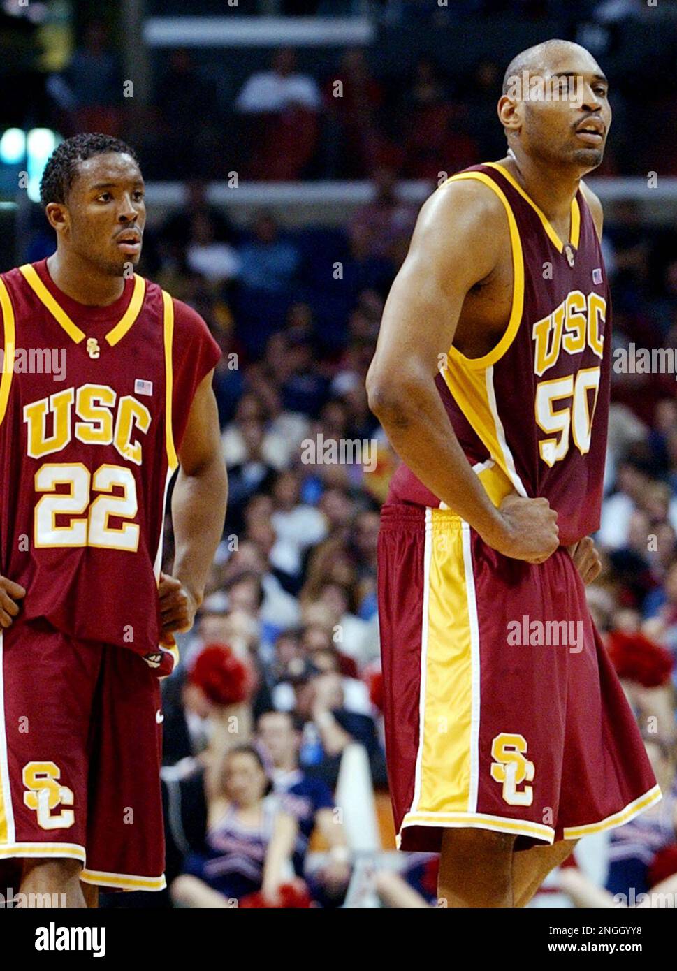 Southern Cal's Sam Clancy, right, and Errick Craven react after their ...