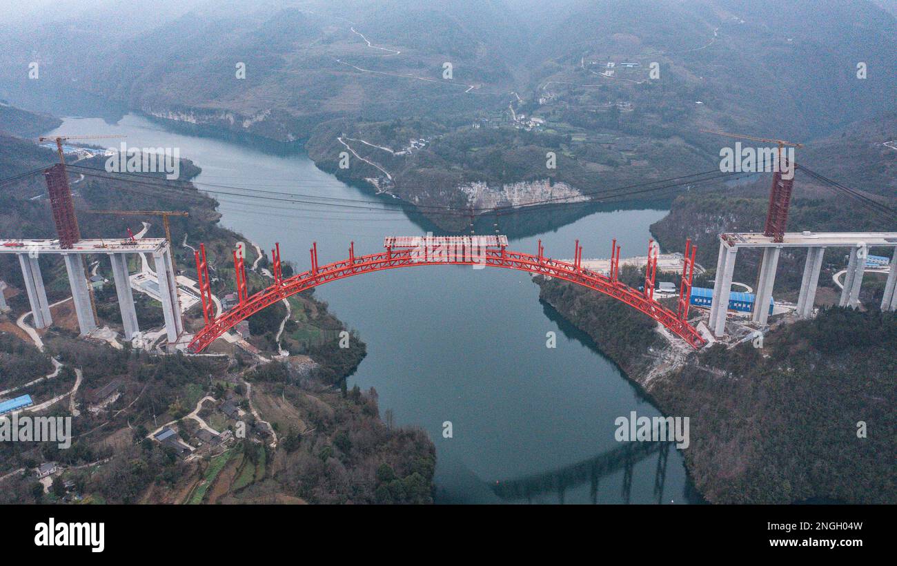 Guiyang. 16th Feb, 2023. This aerial photo taken on Feb. 16, 2023 shows ...