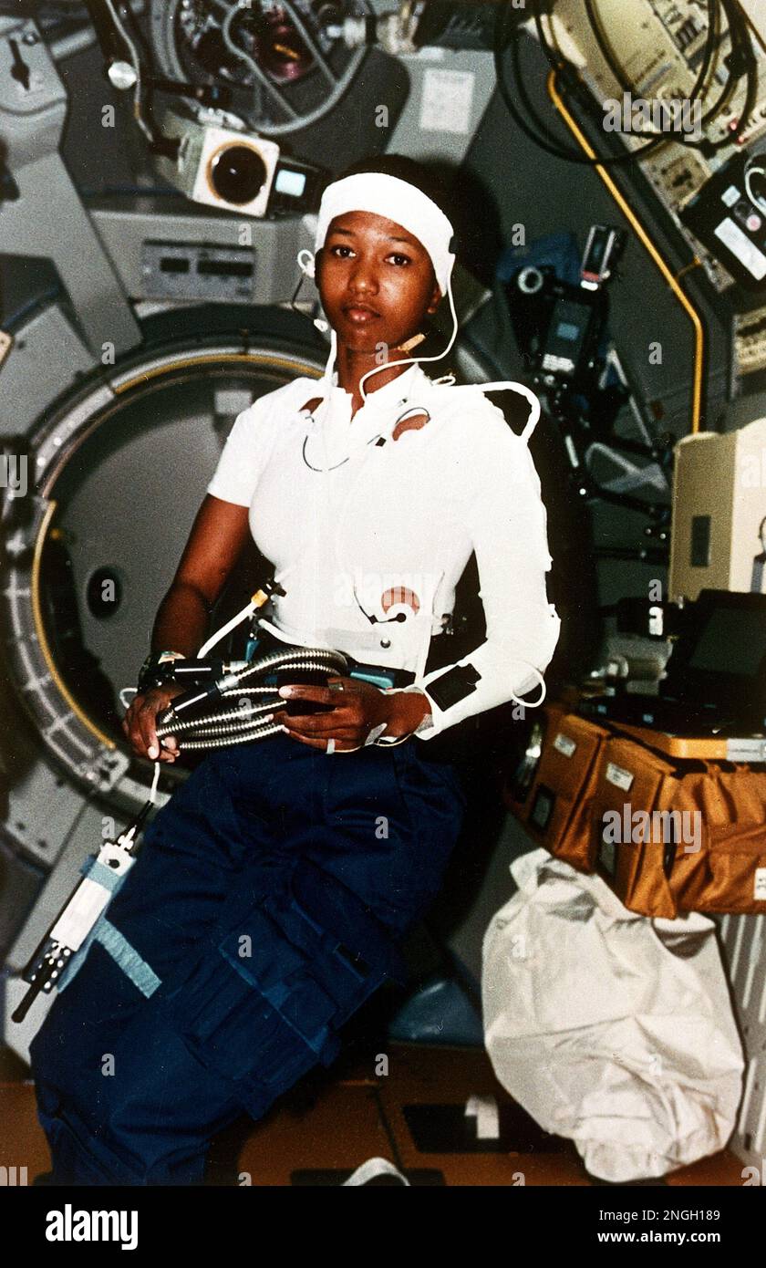 Astronaut Mae C. Jemison is shown aboard Space Shuttle Endeavour as ...