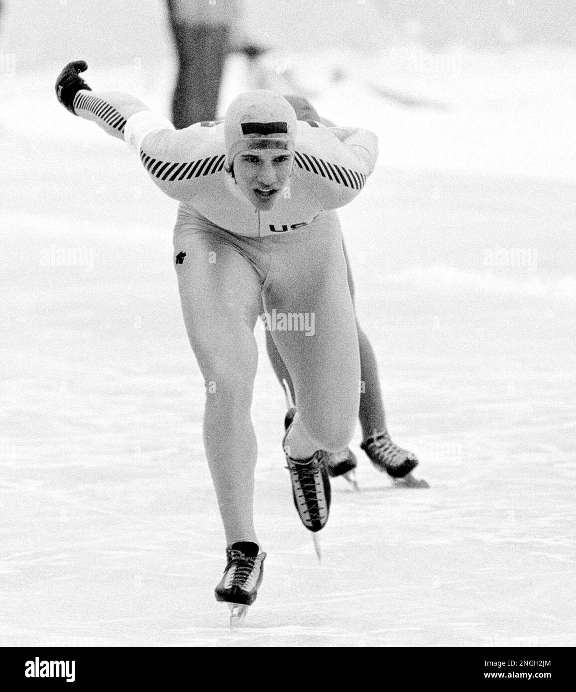 Eric Heiden of Madison,Wis., races towards the finish line and a world ...
