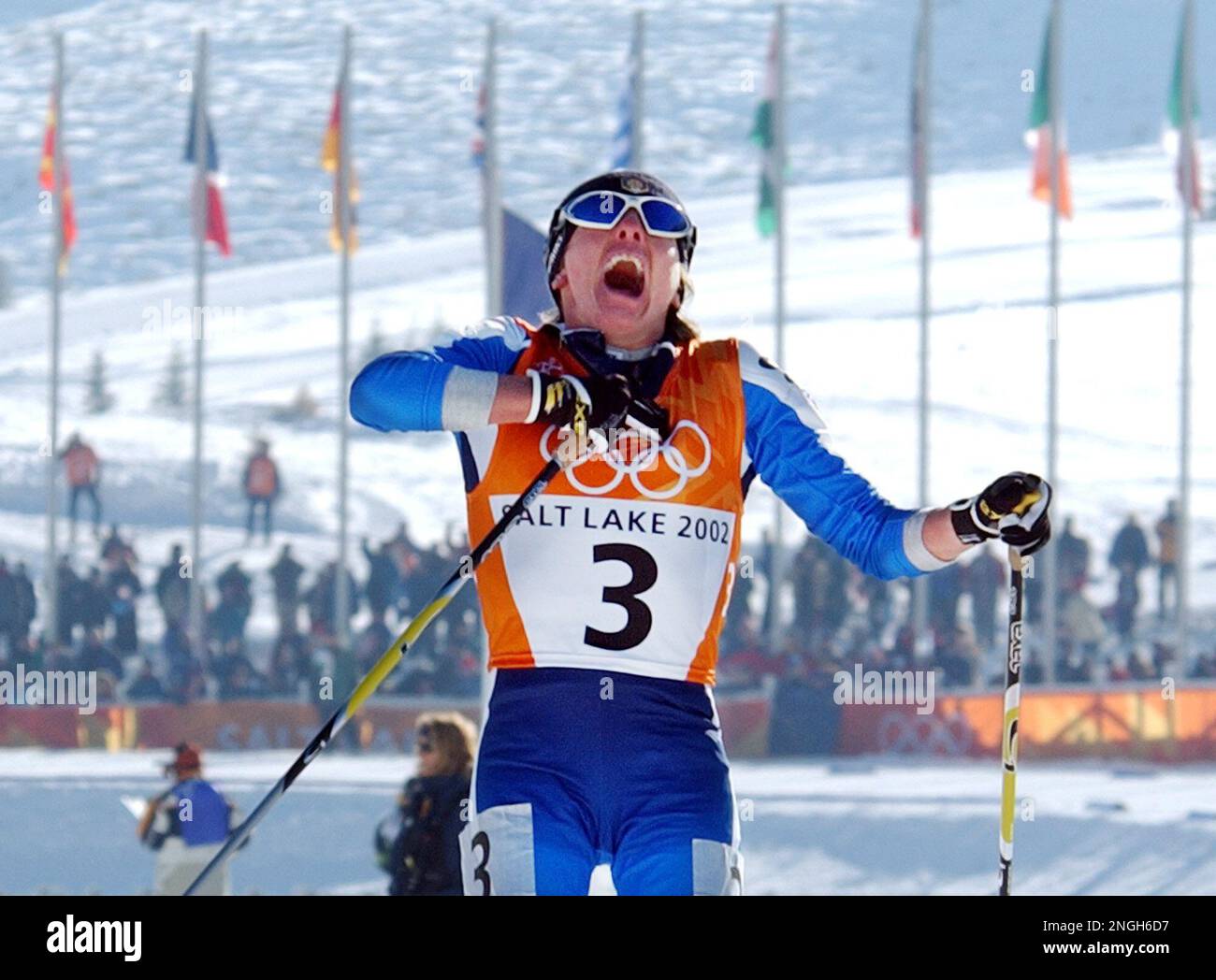 Italy's Stefania Belmondo reacts as she wins the Women's 15 km ...