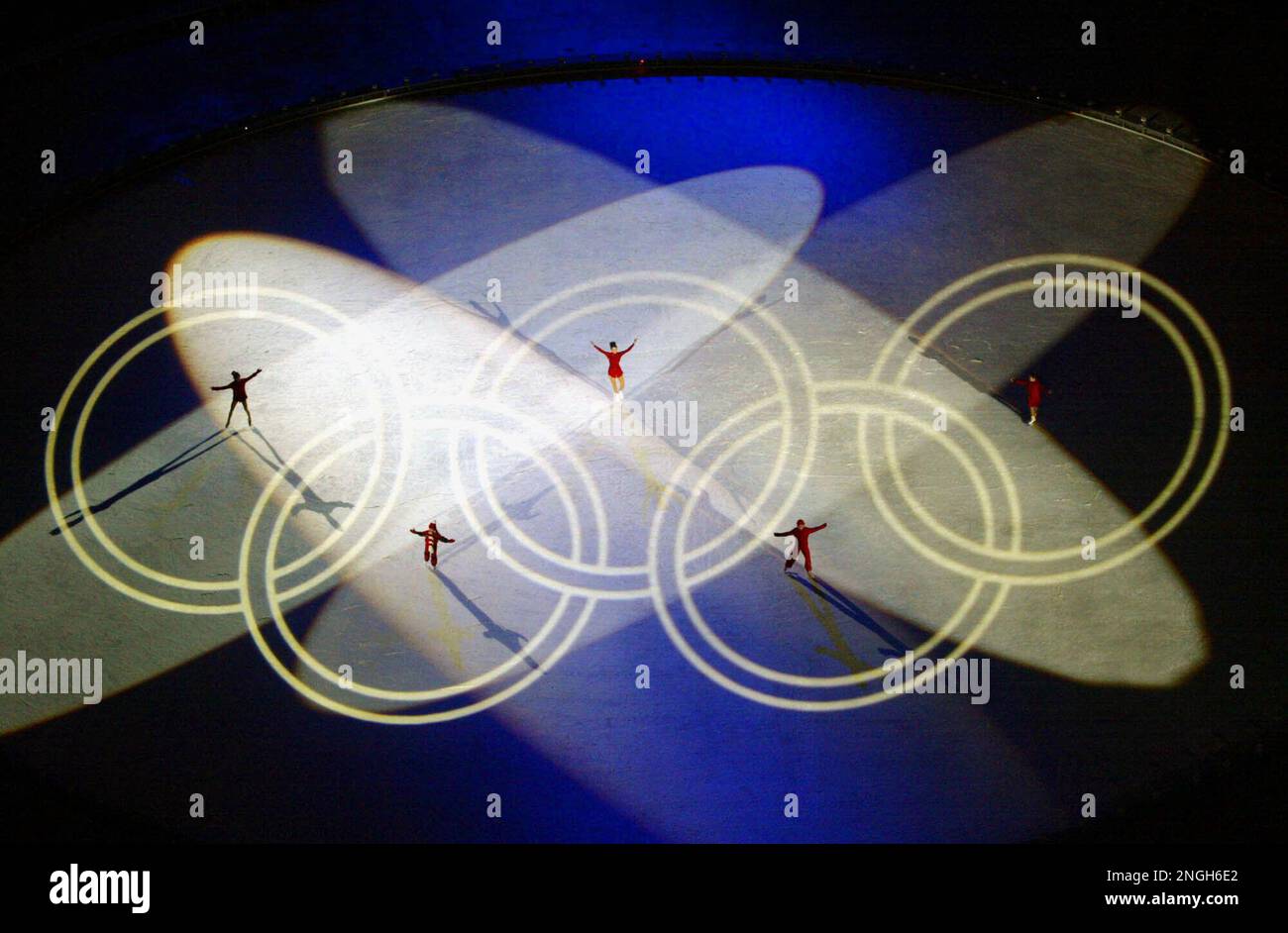 Former Olympian Kristi Yamaguchi, top center, performs during the ...