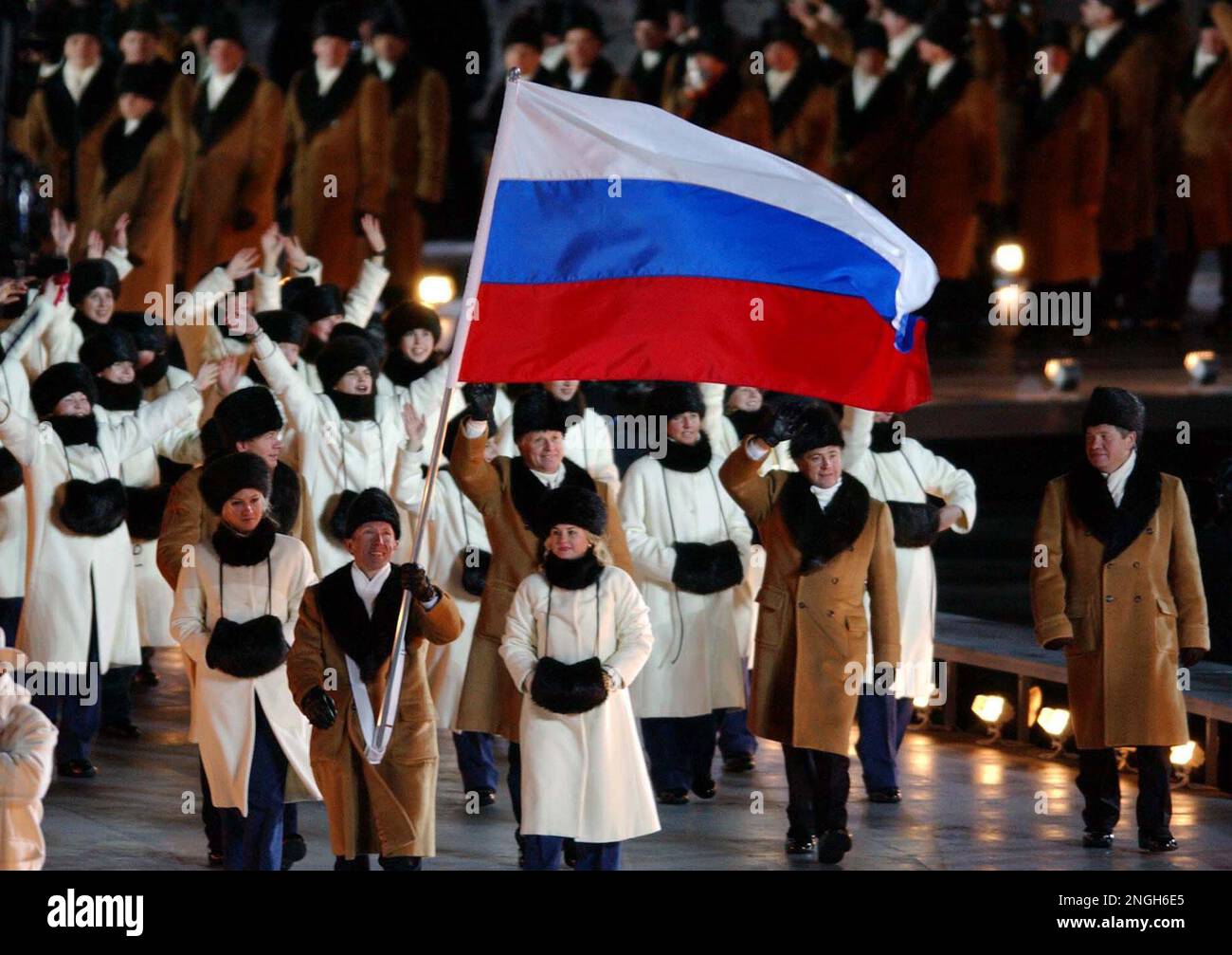 The Russian Olympic team marches into Rice-Eccles Olympic Stadium ...