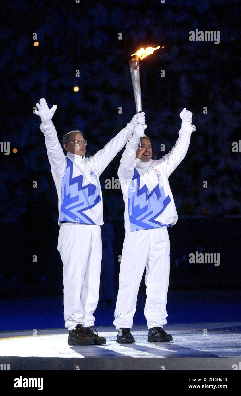 U.S. Olympic skeleton competitor Jim Shea, right, and his father, James ...