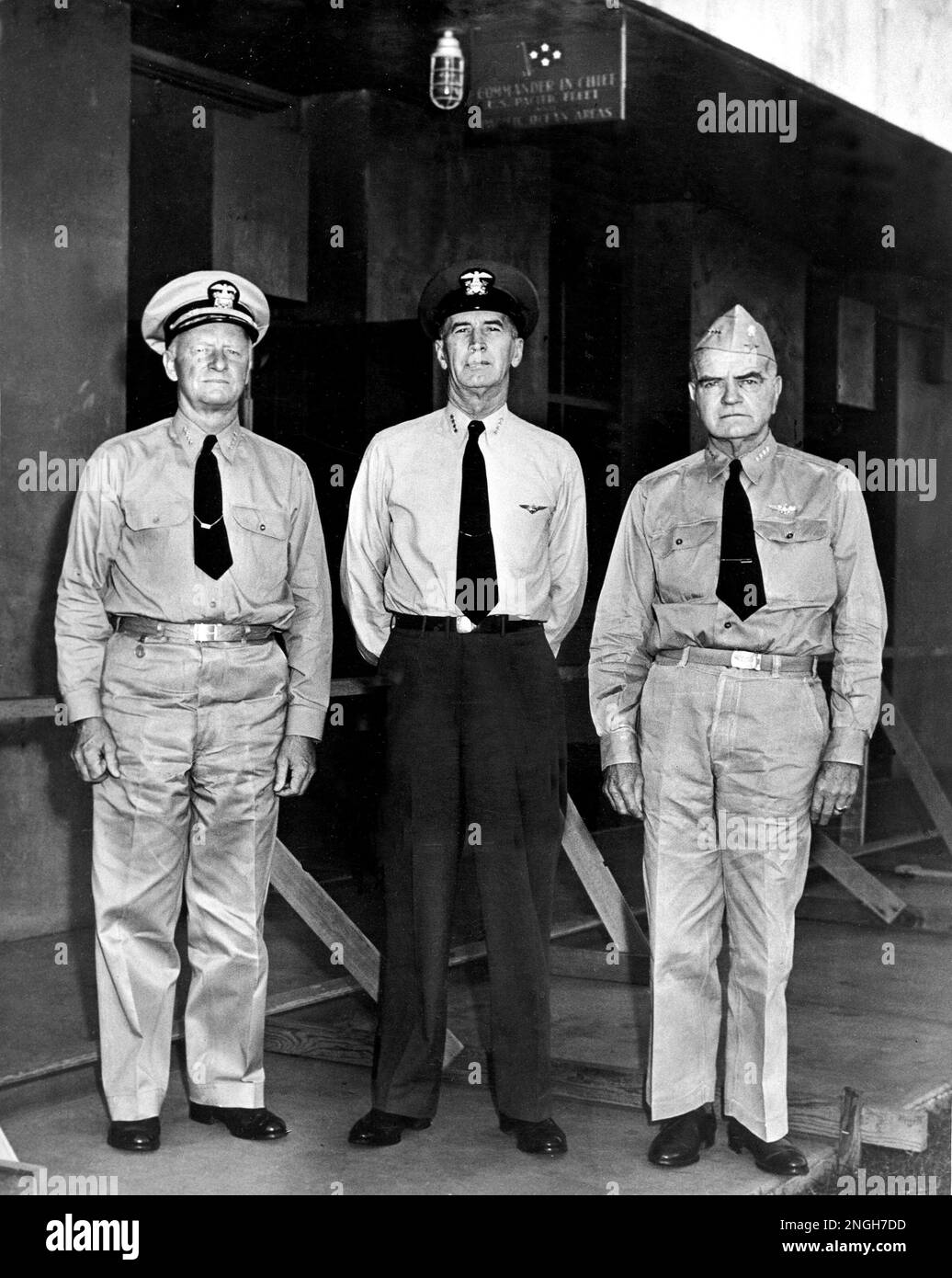 America's three top Navy commanders, from left, Adm. Chester W. Nimitz, Adm. Ernest J. King and ...