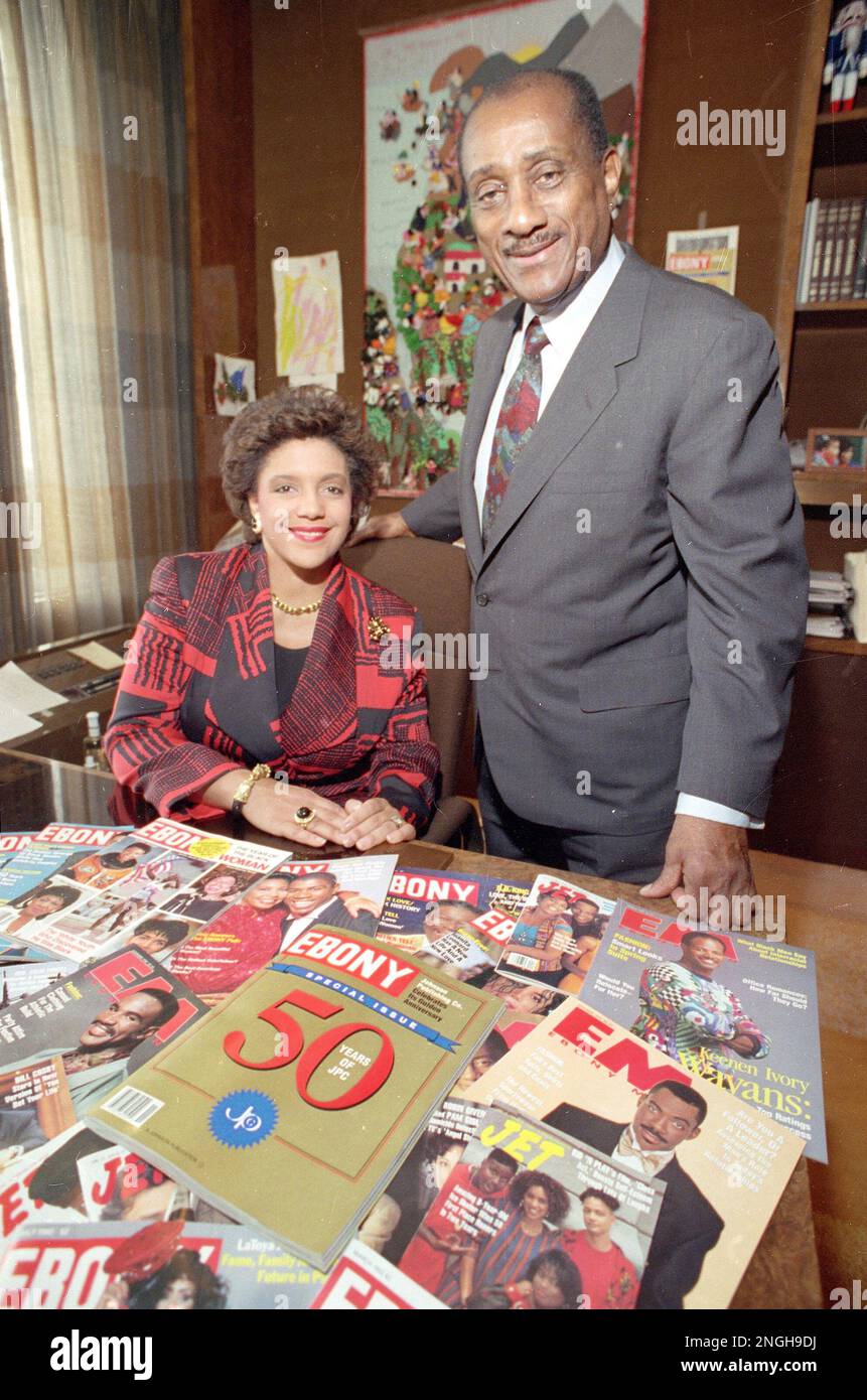 John H. Johnson, chairman and C.E.O. of Johnson Publishing Co., poses ...