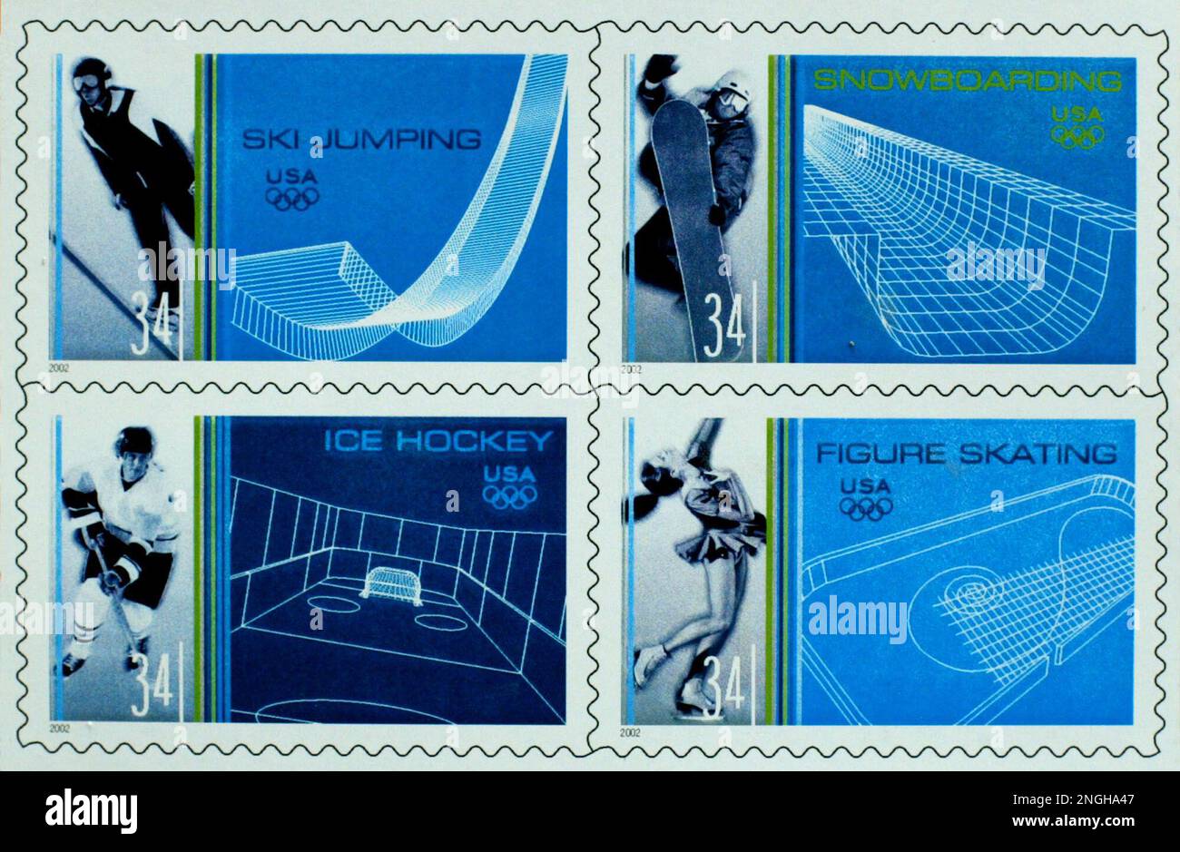 Four new U.S. stamps depcting the Olympic winter sports of figure ...
