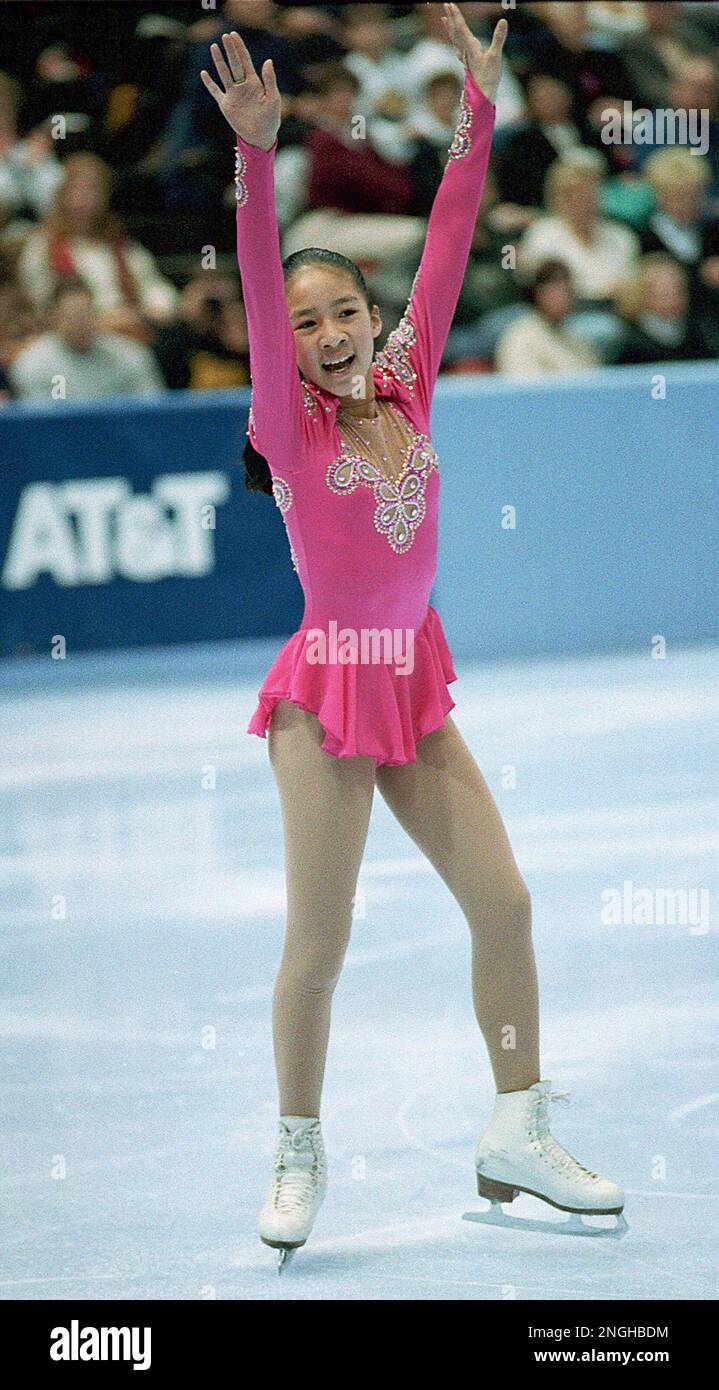 .Michelle Kwan, of Torrance, Calif., reacts during her performance in ...