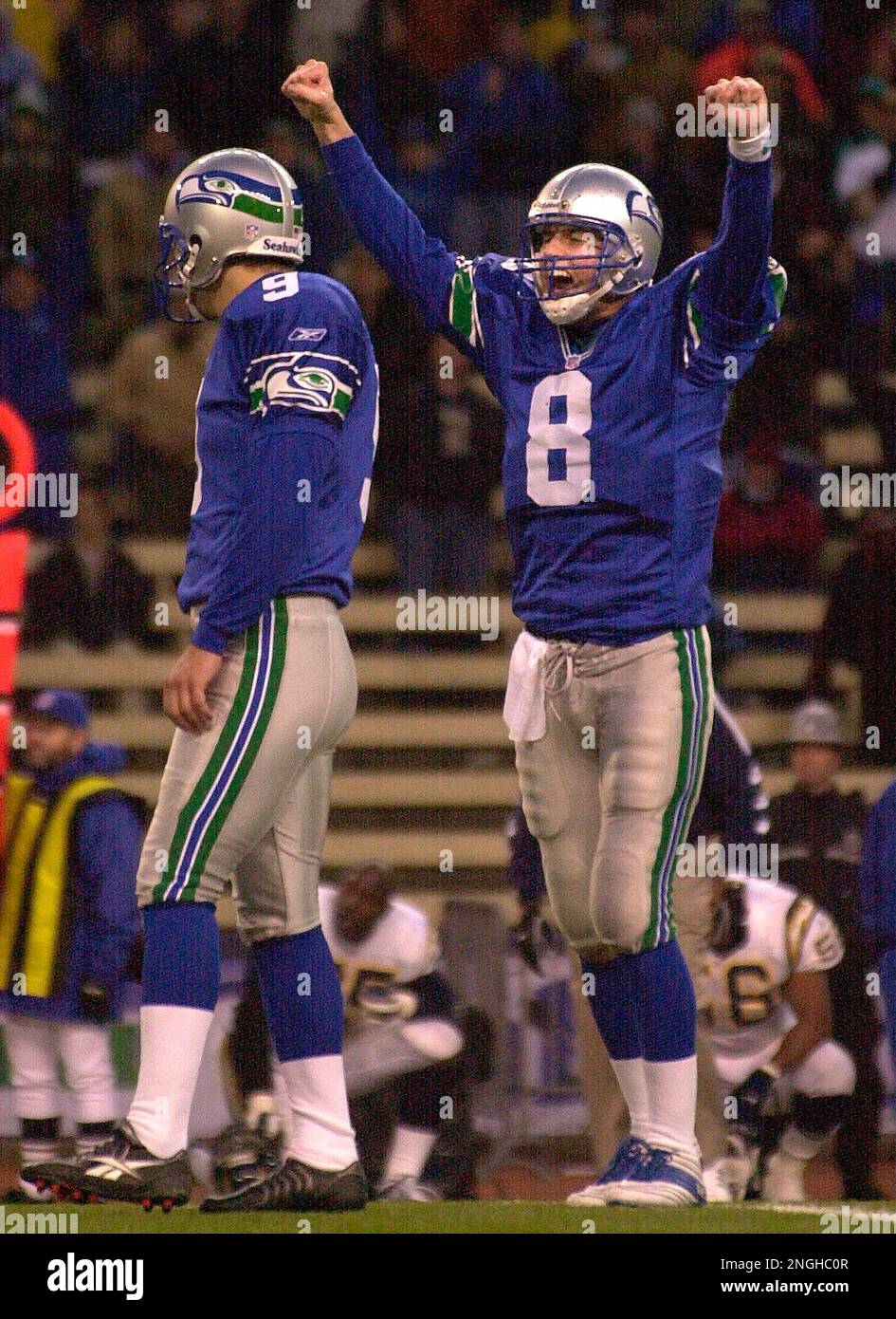 Seattle Seahawks quarterback Matt Hasselbeck (8) celebrates the game ...