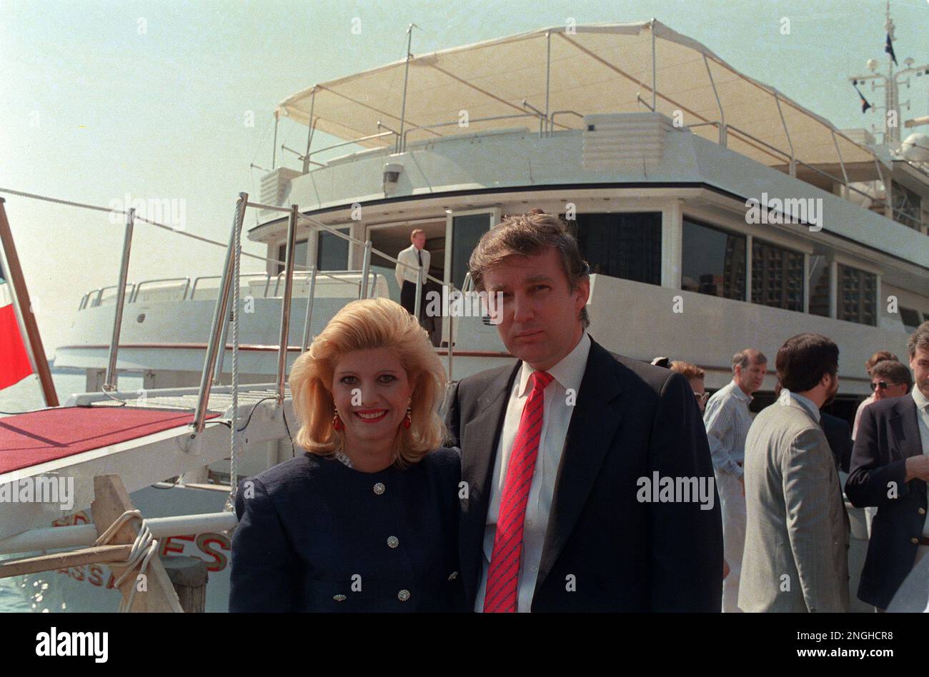 Real estate developer Donald Trump and his wife, Ivana, pose aboard ...