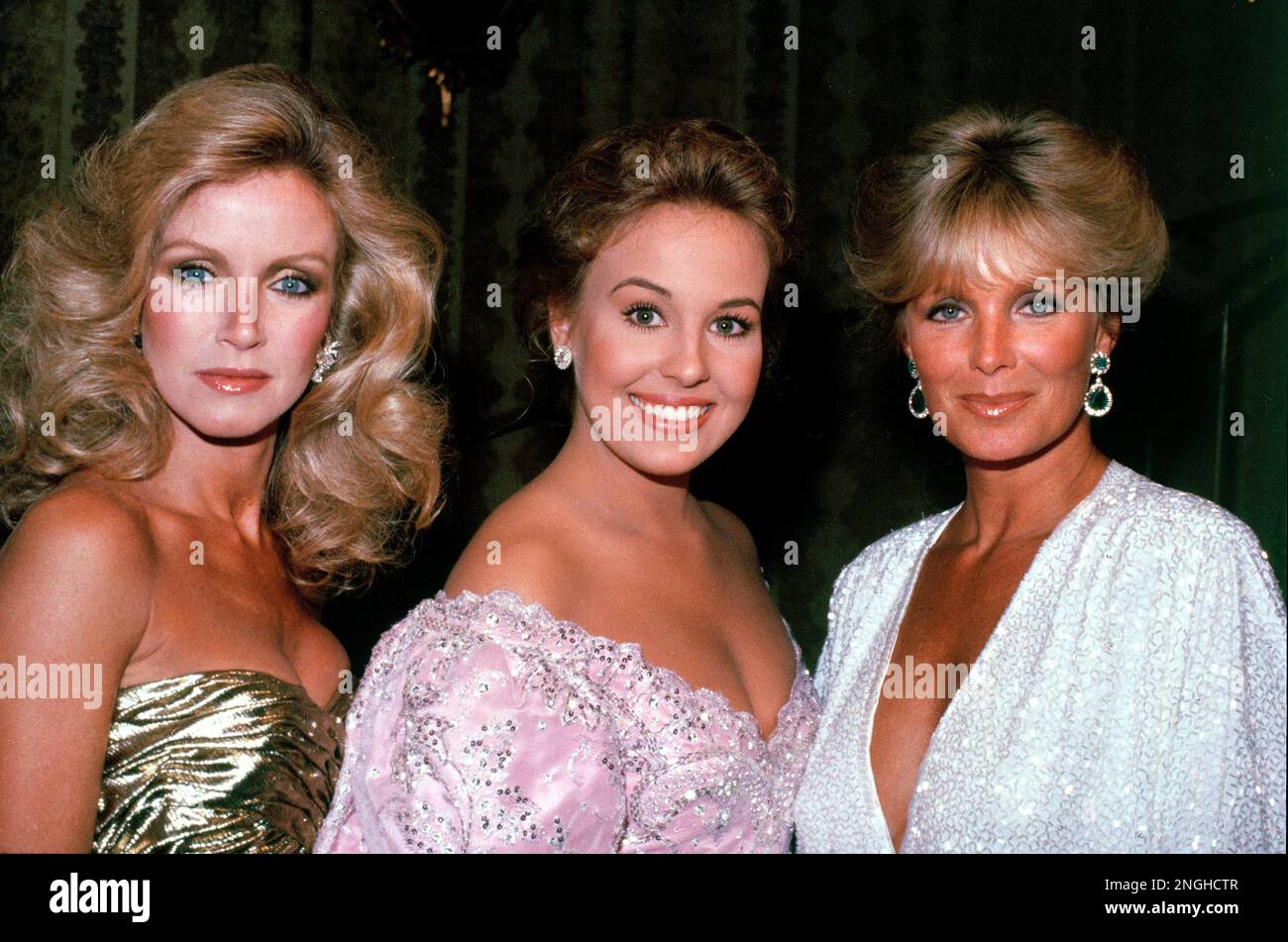 Actresses Donna Mills, left, Genie Francis, center, and Linda Evans ...