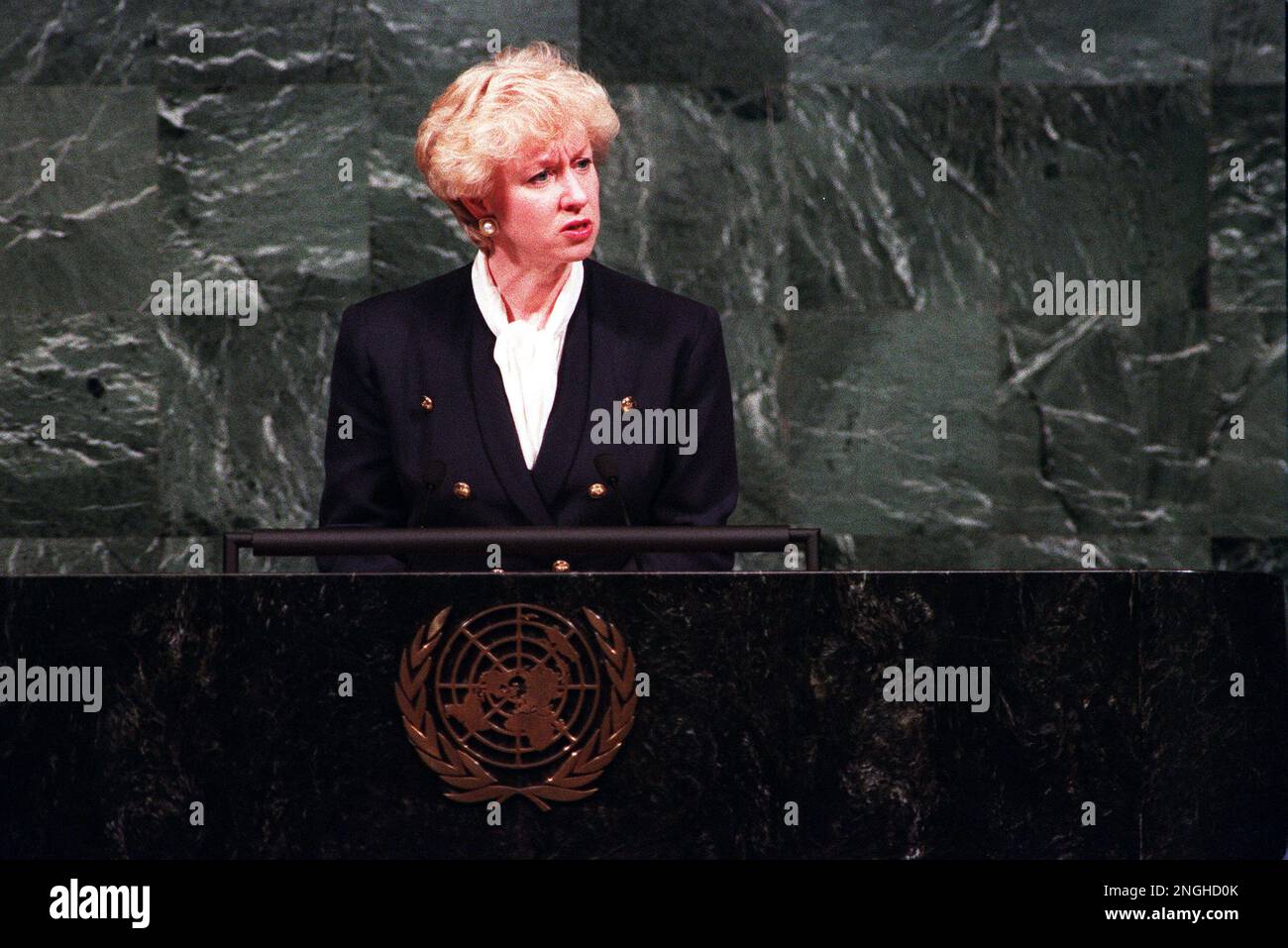 Canadian Prime Minister Kim Campbell addresses the 48th session of the ...