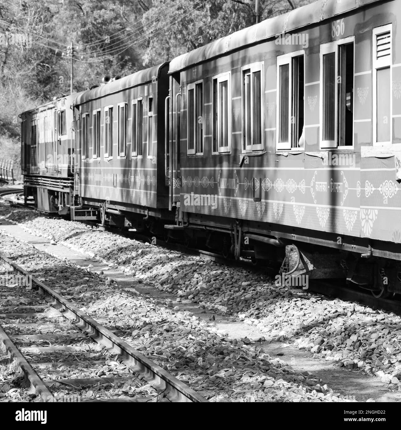 Toy Train moving on mountain slope, beautiful view, 1 side mountain, 1 ...