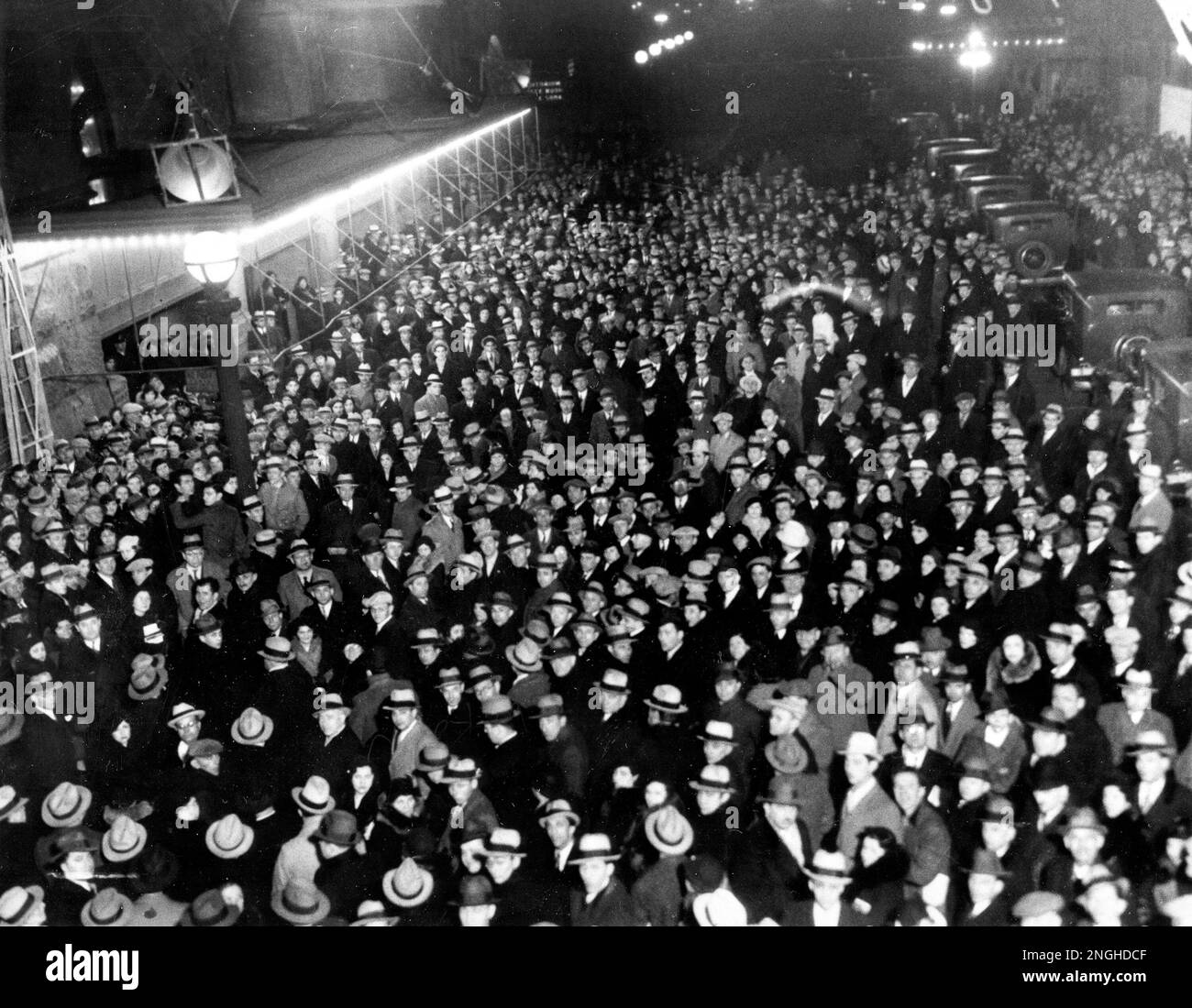 A large crowd gathers in and around the Auditorium Theater in Chicago ...