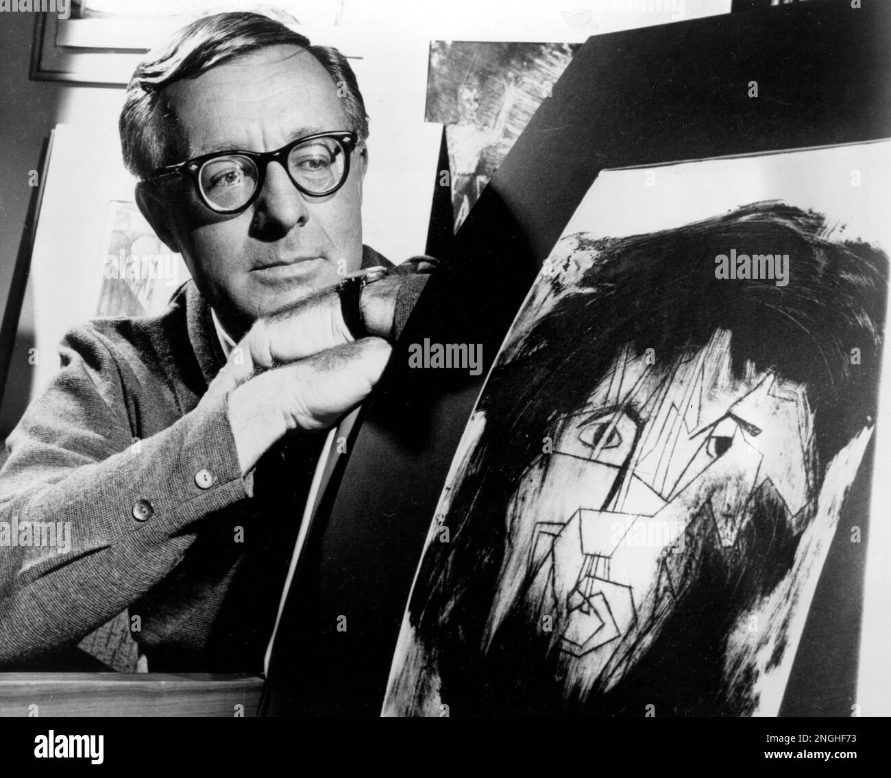Science fiction writer Ray Bradbury looks at a picture that was part of ...