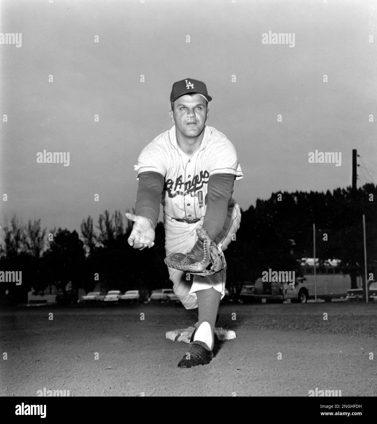 Bill "Moose" Skoron of the Los Angeles Dodgers is shown in an action ...