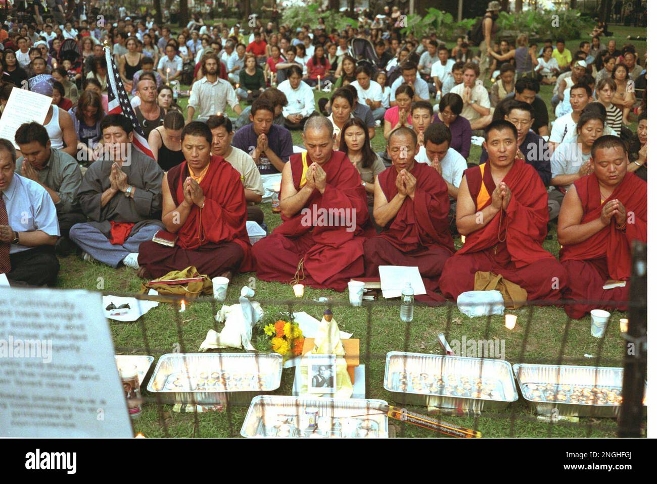 Tibetan monks lead a prayer ceremony in Union Square on Thursday, Sept ...