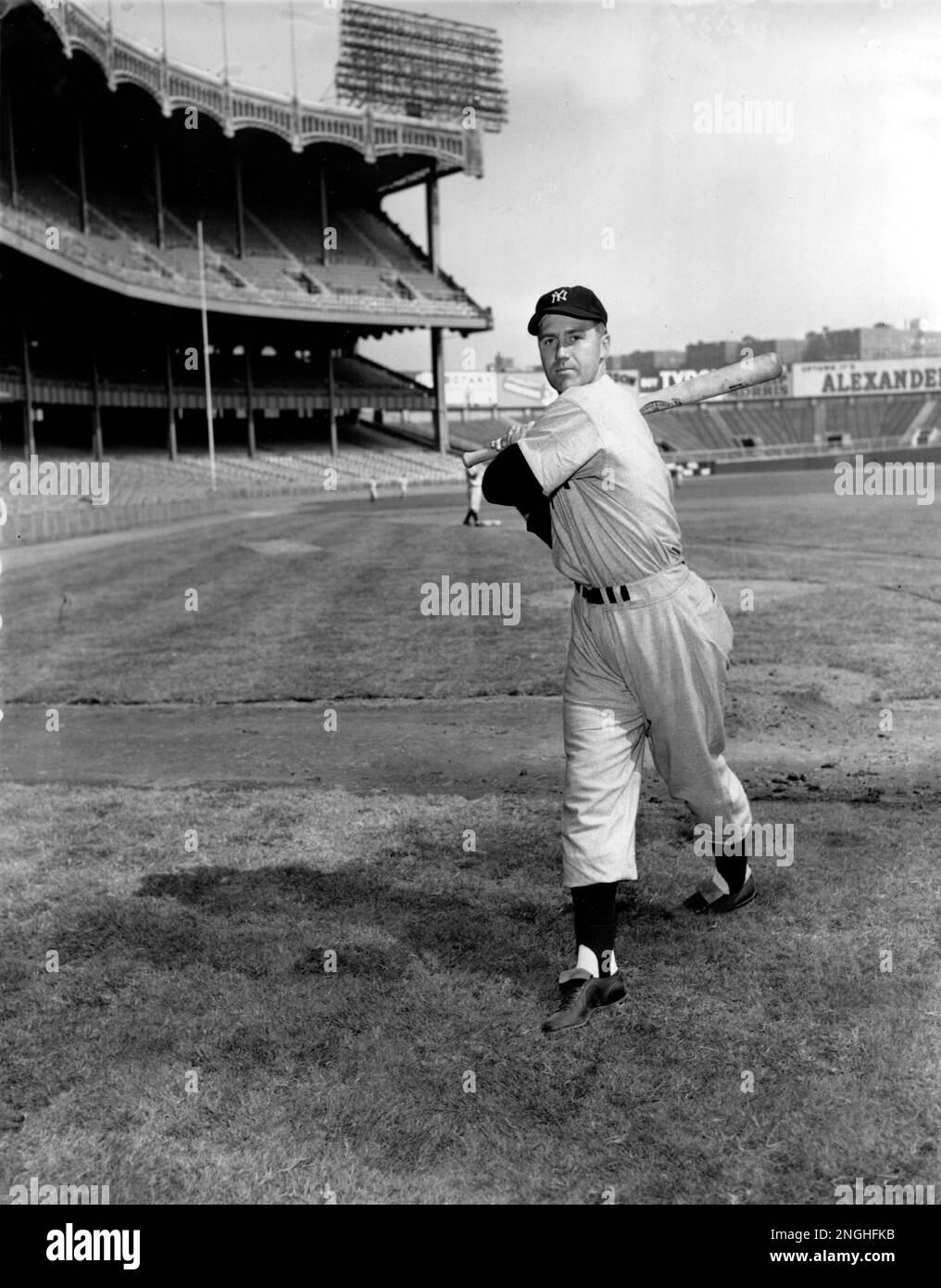 Bobby Brown, third baseman for the New York Yankees, poses in batting ...