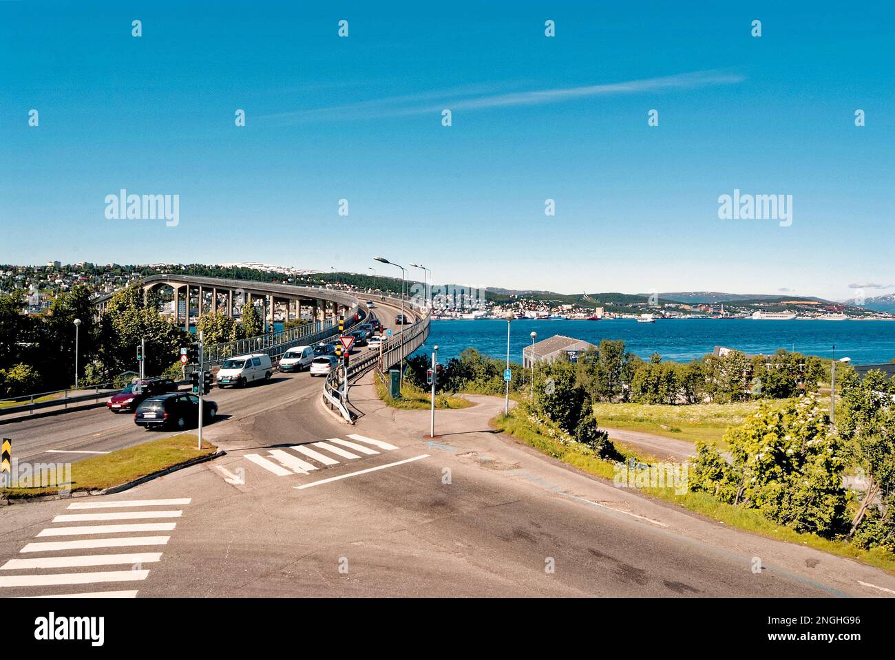 Tromso, Norway - June 30, 2012: Tromso Bridge, cantilever road bridge ...