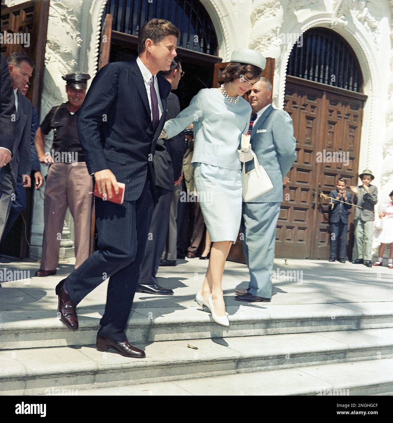 U.S. President John F. Kennedy and his wife Jacqueline Kennedy leaving ...