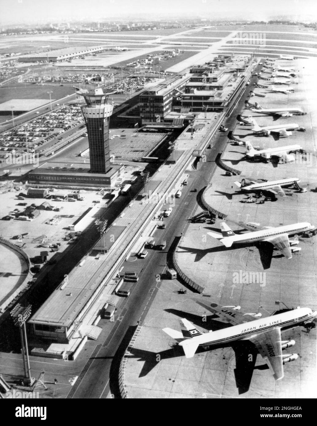 This aerial view shows the Paris Orly Airport, France, featuring its ...