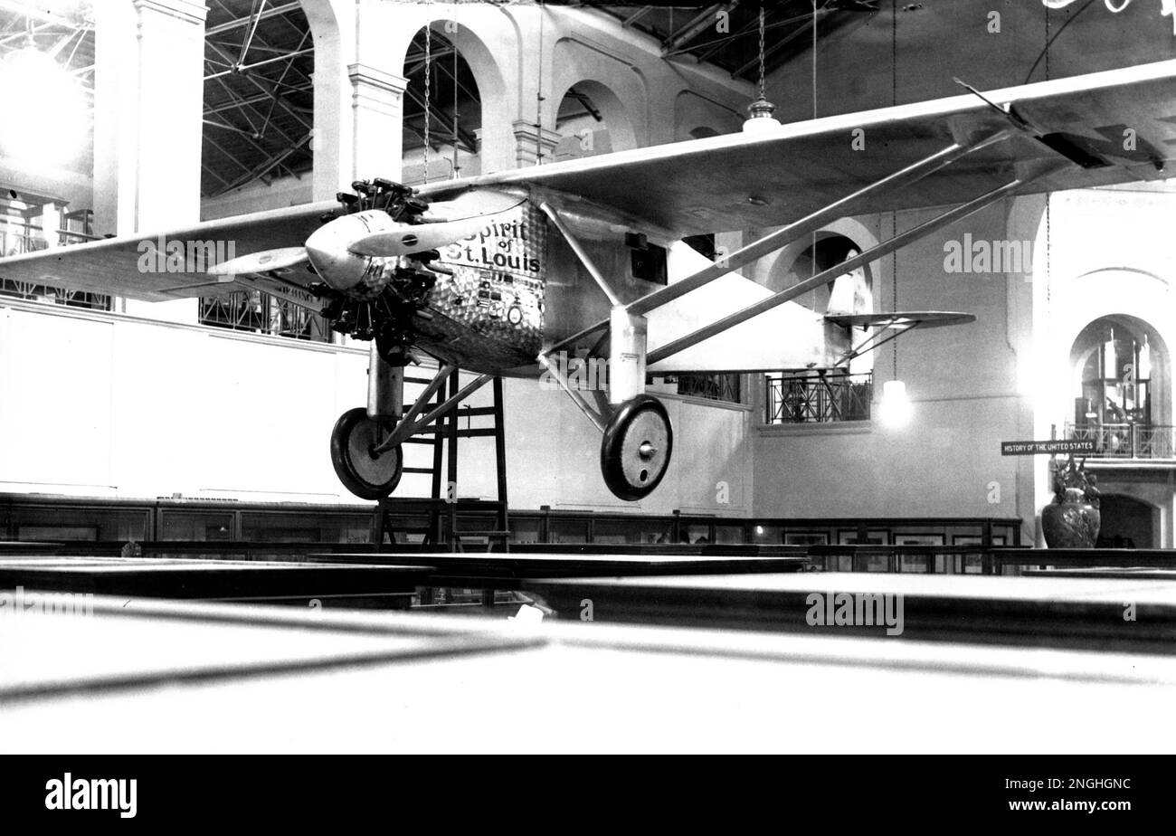 The Spirit of St. Louis is on display at the Smithsonian Museum in ...