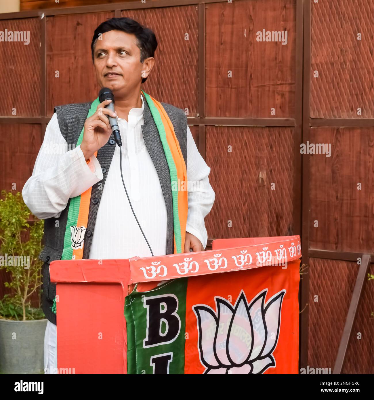 Delhi, India, December 02 2022 -Bharatiya Janata Party (BJP) supporter ...