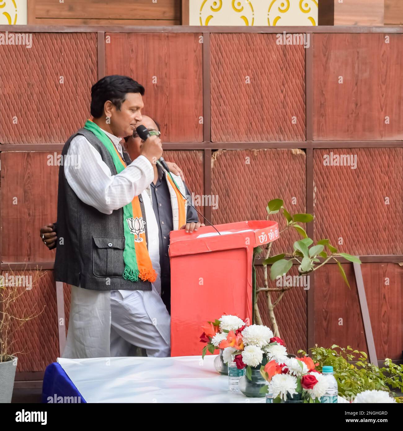 Delhi, India, December 02 2022 -Bharatiya Janata Party (BJP) supporter ...
