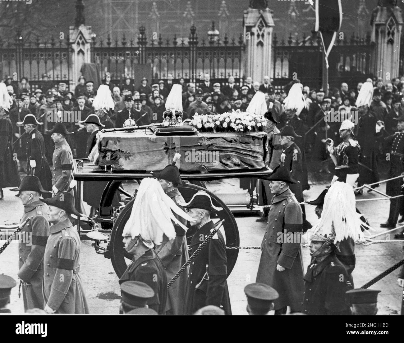The coffin holding the body of King George V is carried out of ...