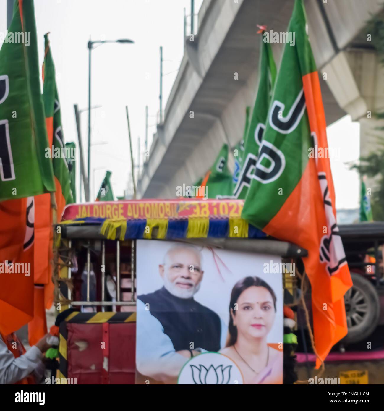Delhi, India, December 02 2022 -Bharatiya Janata Party (BJP) supporter ...