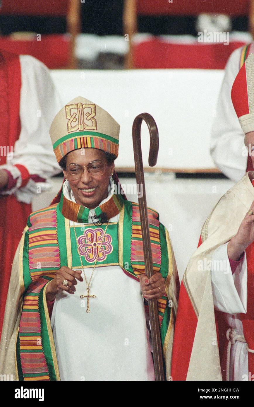 Bishop Barbara Harris smiles at the congregation after her ordination ...