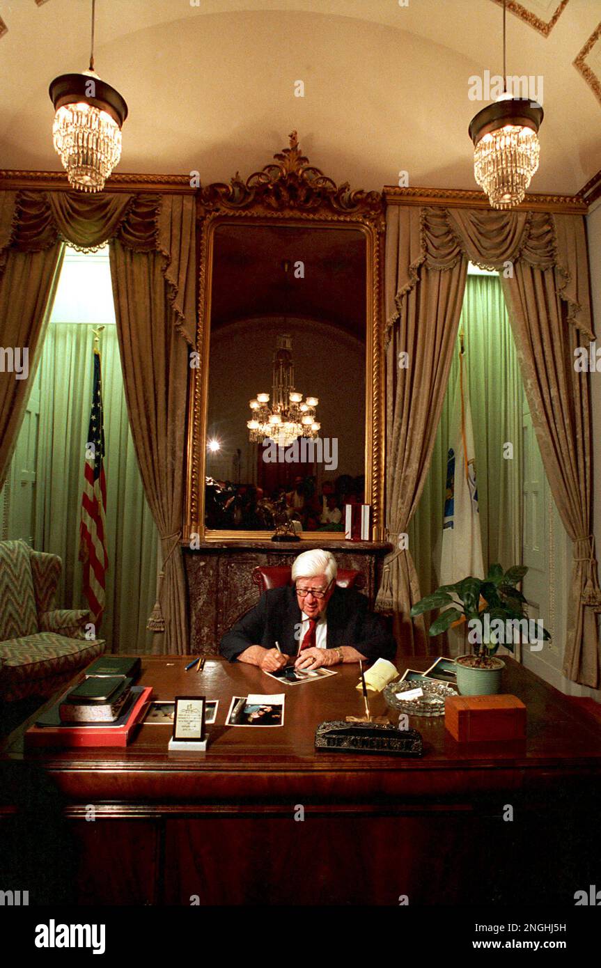 U.S. House of Representatives Speaker Thomas P. O'Neill Jr. sits at his ...