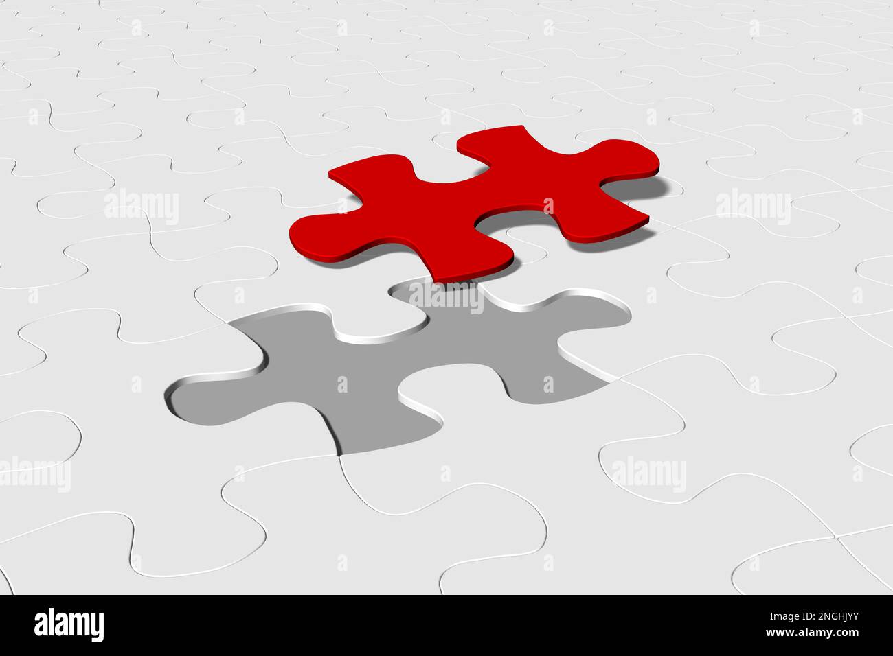 3D illustration. Red and white jigsaw pieces they fit perfectly Stock ...