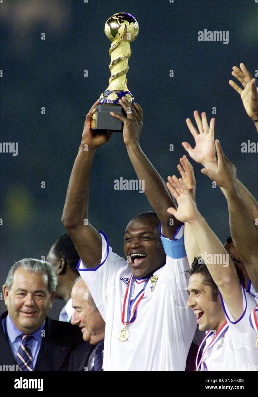 French captain Marcel Desailly raises the Confederations Cup high in ...